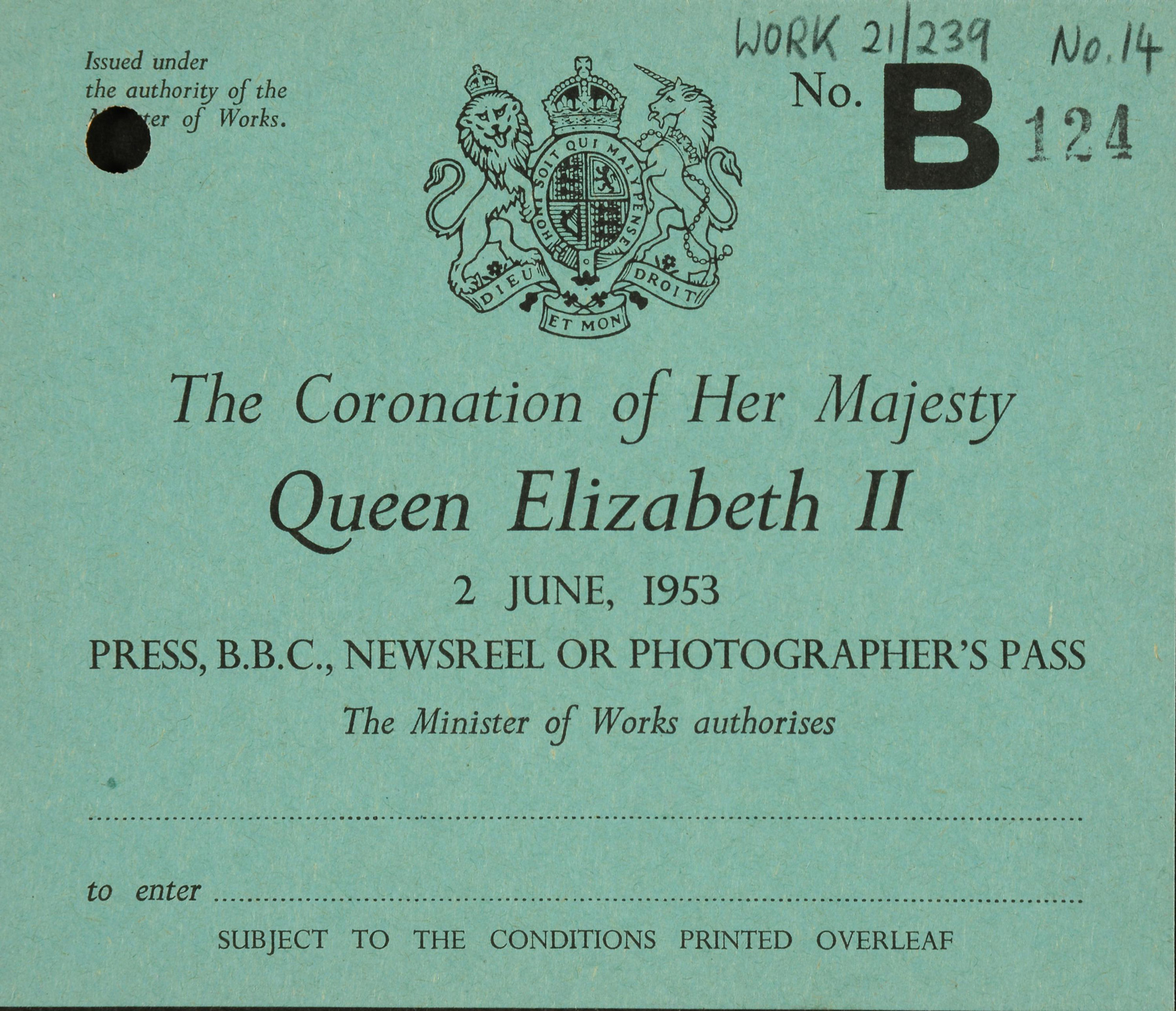 Coronation press card - The National Archives