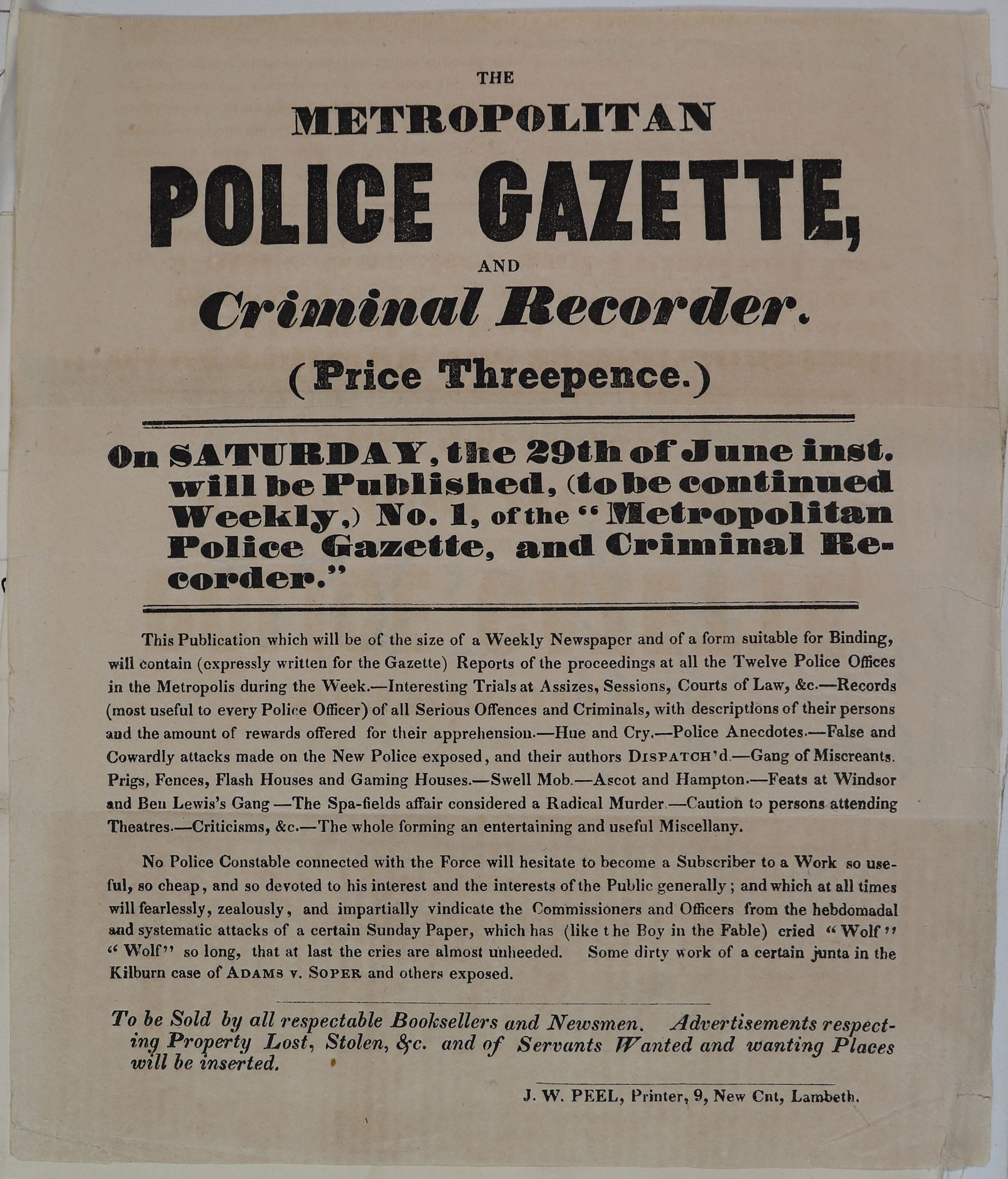 Source Two: The Metropolitan Police Gazette - The National Archives