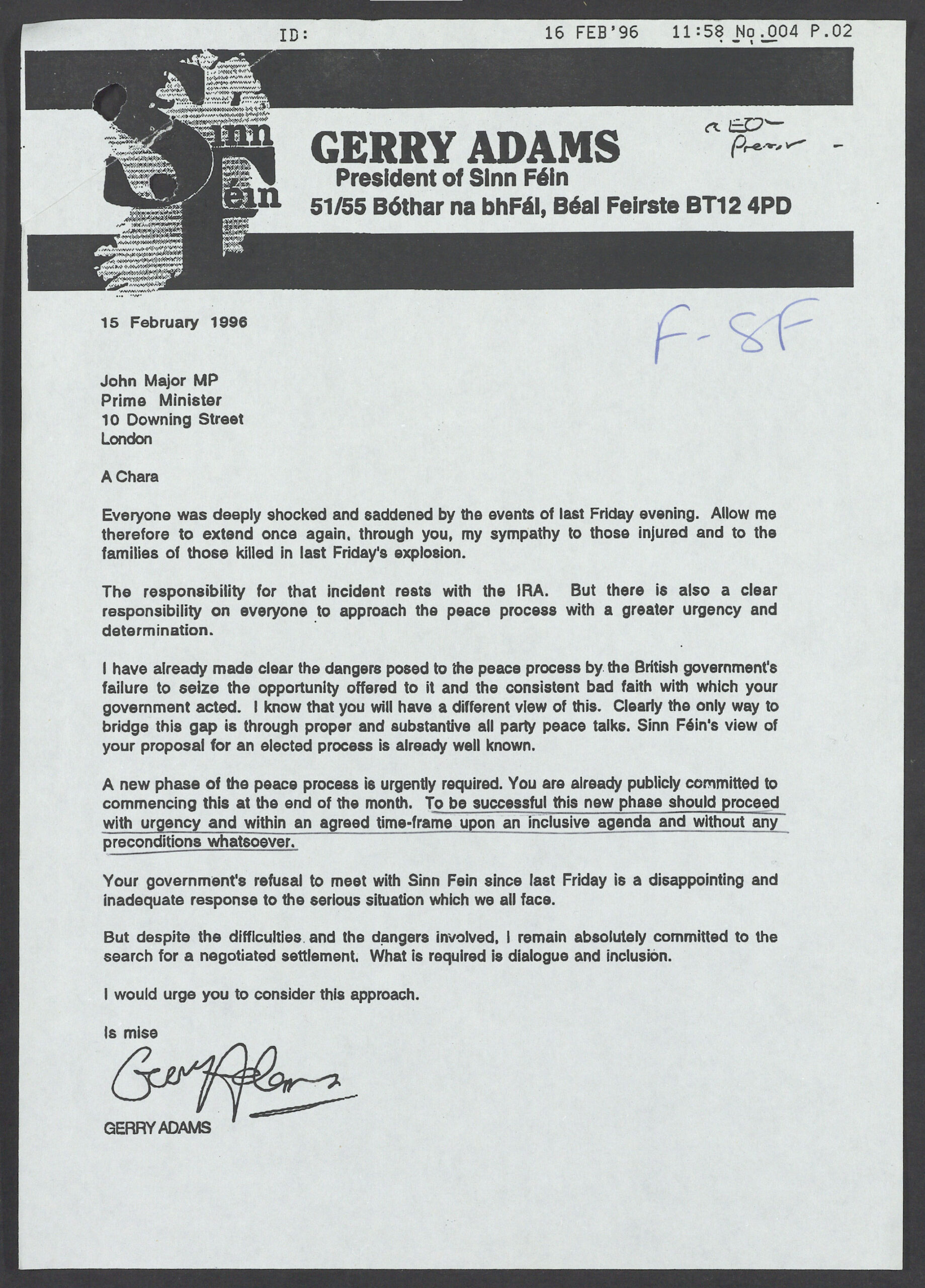 Source A - Letter from Gerry Adams - The National Archives