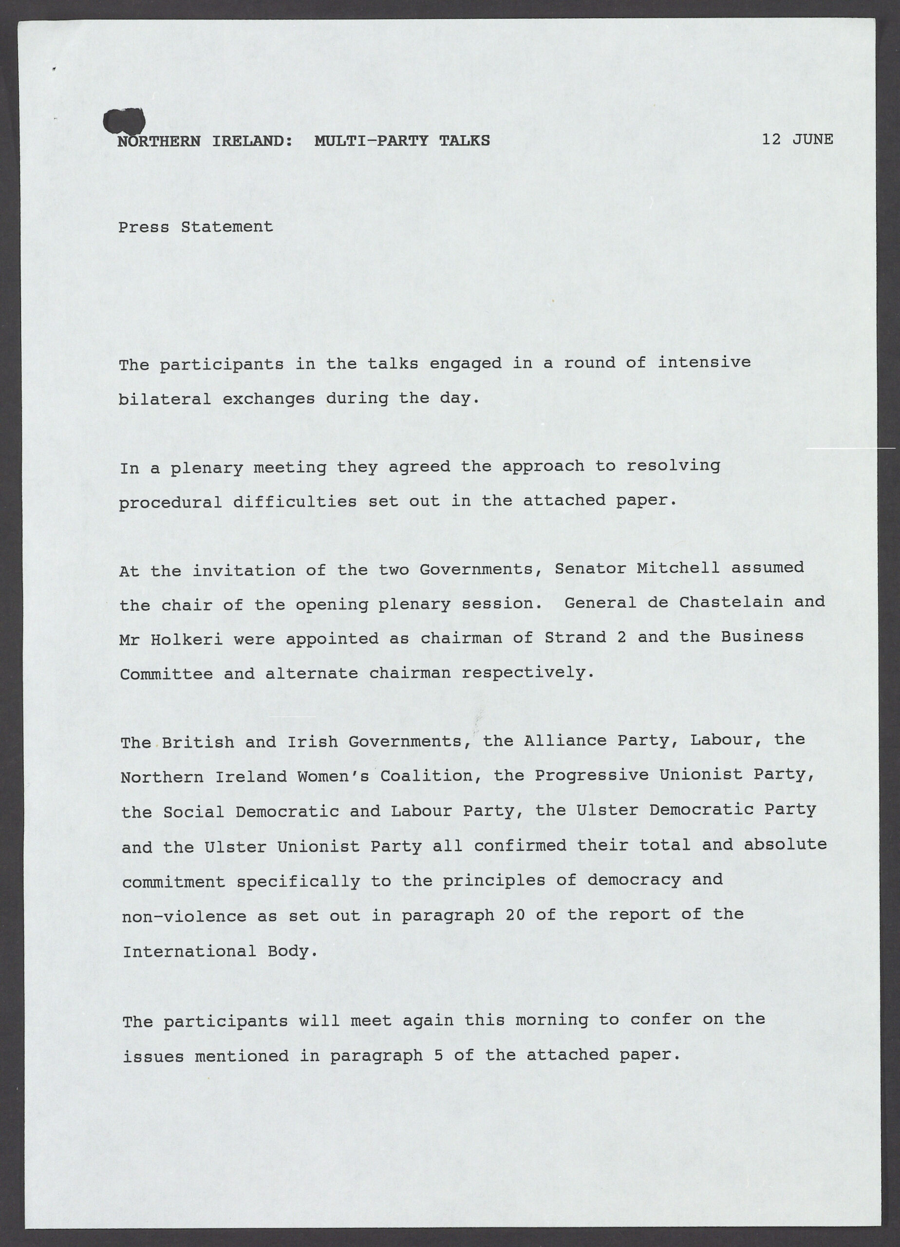 11) Press release peace talks update - The National Archives