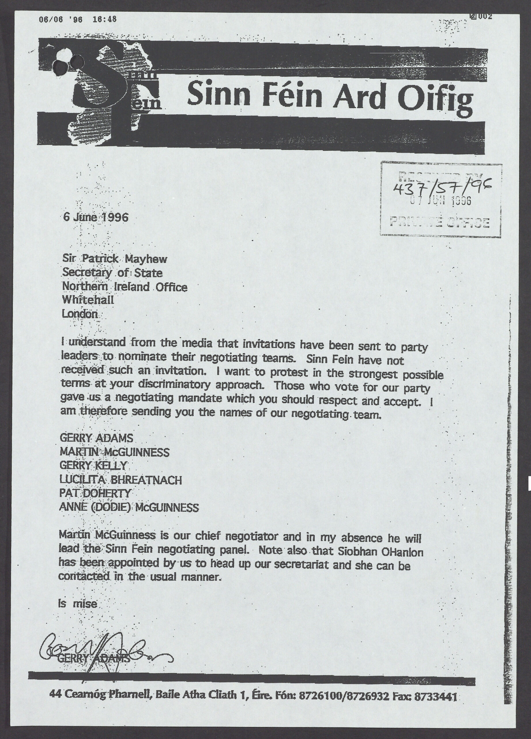 9) Sinn Fein letter to Secretary of State - The National Archives