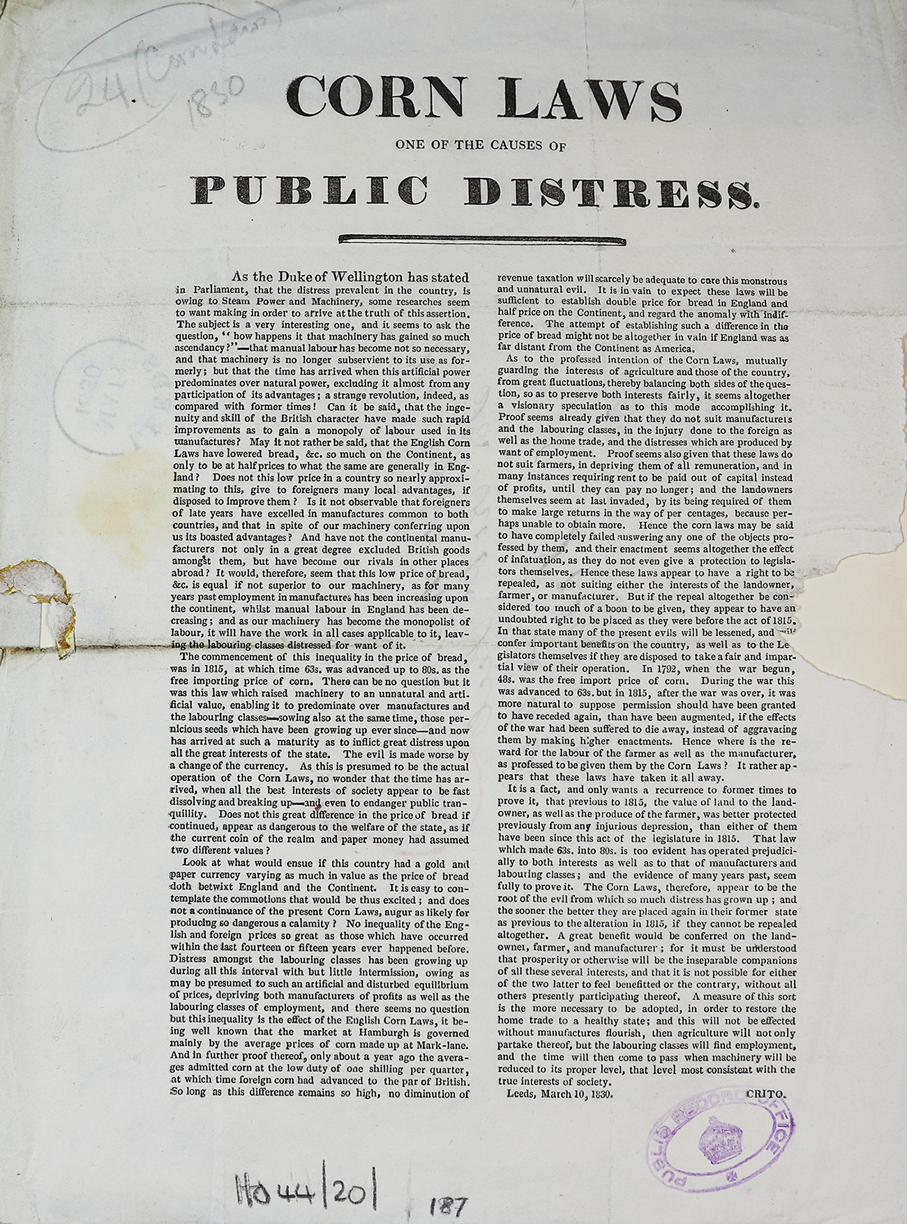 The Corn Laws – Source 1 - The National Archives
